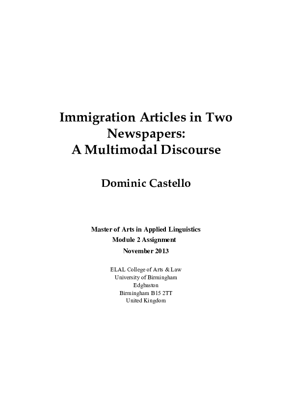 (PDF) Immigration Articles in Two Newspapers - A Multimodal Discourse