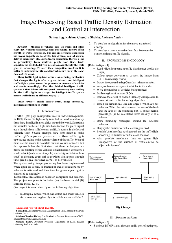 Pdf Image Processing Based Traffic Density Estimation And Control At