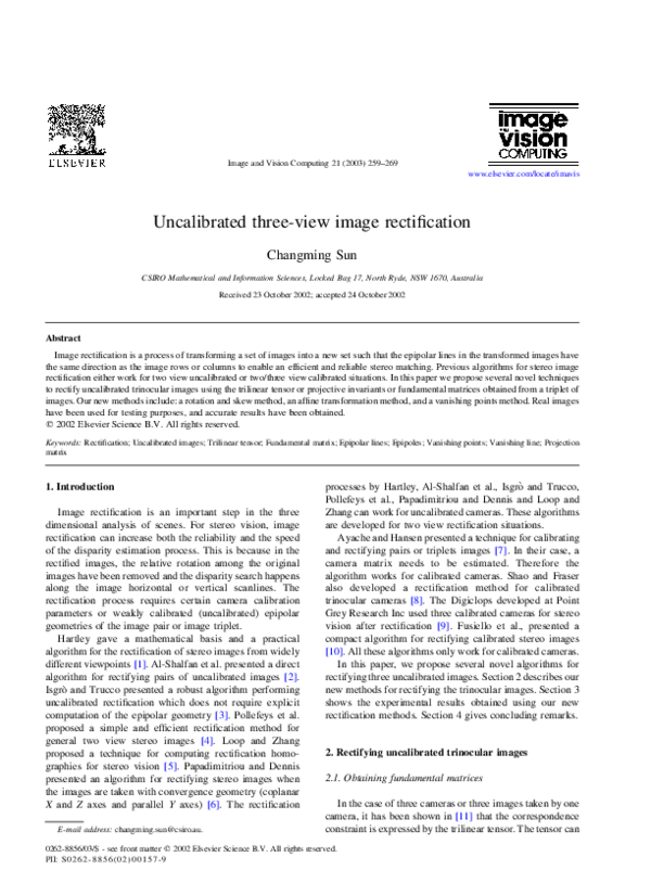 (PDF) Uncalibrated three-view image rectification