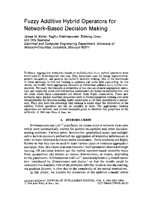 (PDF) Fuzzy additive hybrid operators for network-based decision making