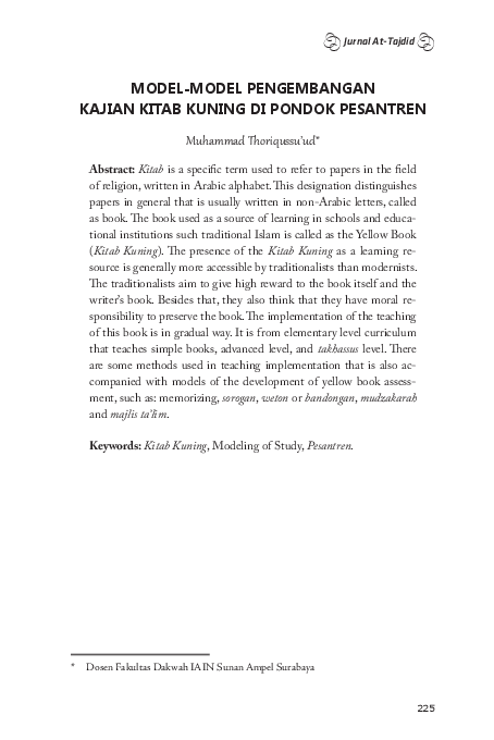 (PDF) MODEL-MODEL PENGEMBANGAN KAJIAN KITAB KUNING DI PONDOK PESANTREN