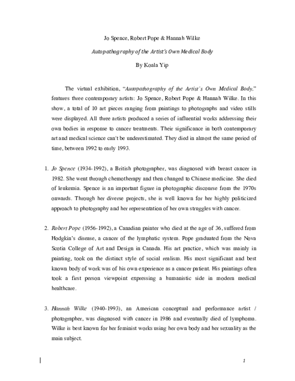 (PDF) Autopathography of the Artist’s Own Medical Body