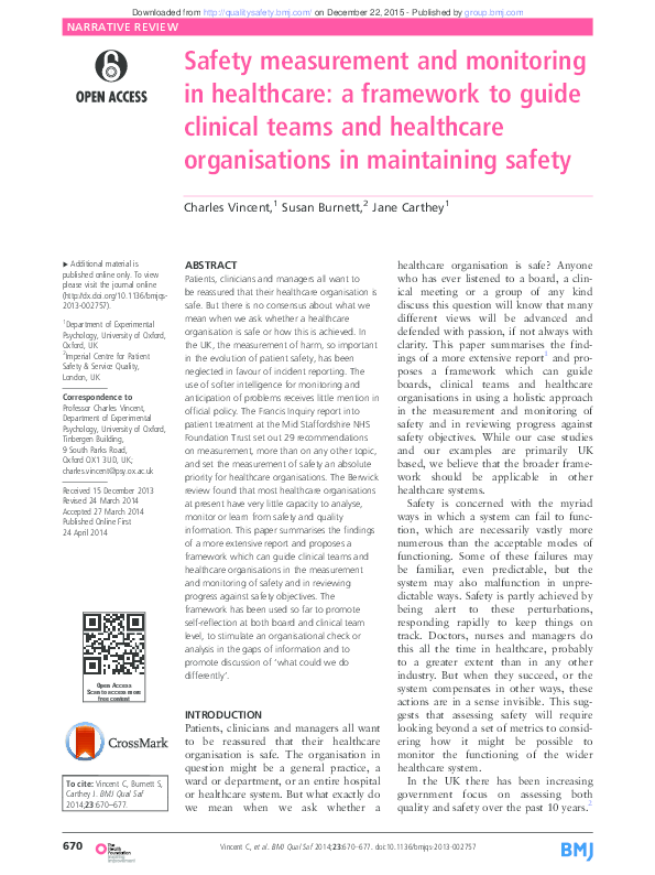 (PDF) Safety measurement and monitoring in healthcare: a framework to ...