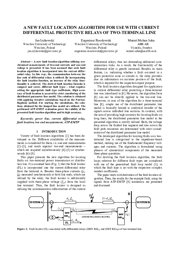 Pdf A New Fault Location Algorithm For Use With Current Differential