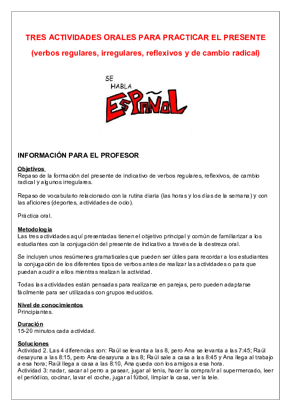 (PDF) Actividades verbos espanol