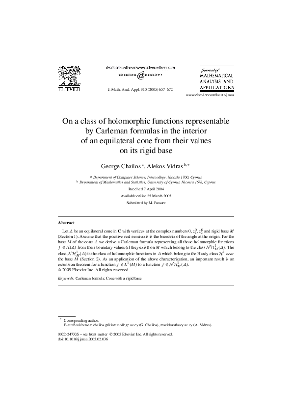 (PDF) Integral representations of functions in Near-Hardy Classes defined in cones with rigid base