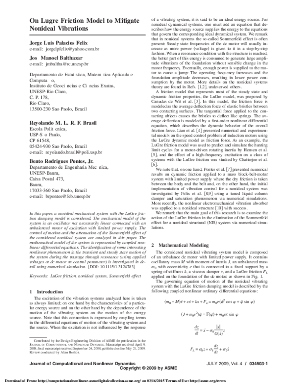 (PDF) On Lugre Friction Model to Mitigate Nonideal Vibrations