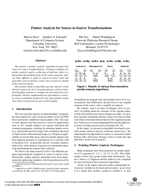 (PDF) Pointer analysis for source-to-source transformations