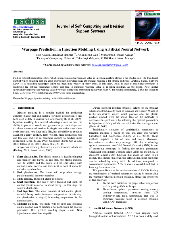 Pdf Warpage Prediction In Injection Molding Using Artificial Neural Network