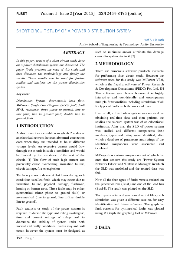 (PDF) SHORT CIRCUIT STUDY OF A POWER DISTRIBUTION SYSTEM