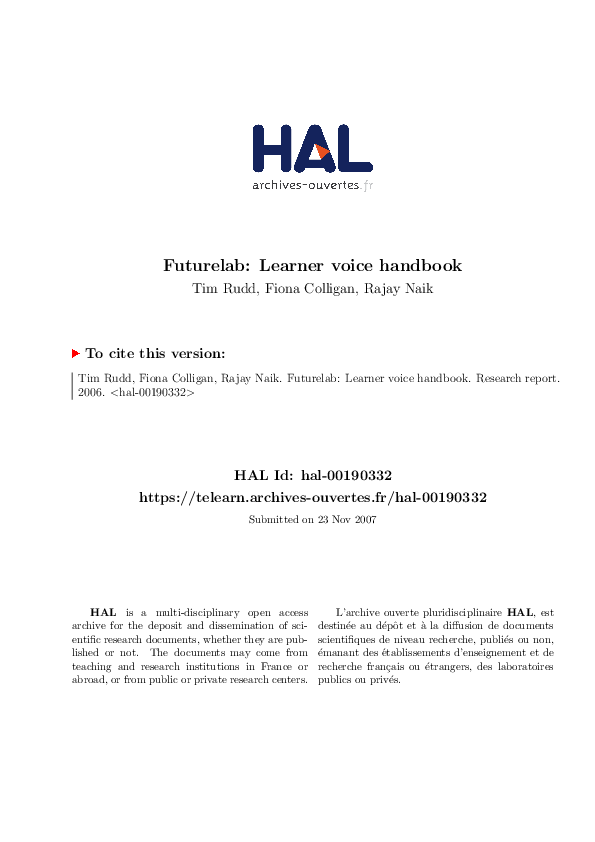 (PDF) Futurelab: Learner voice handbook