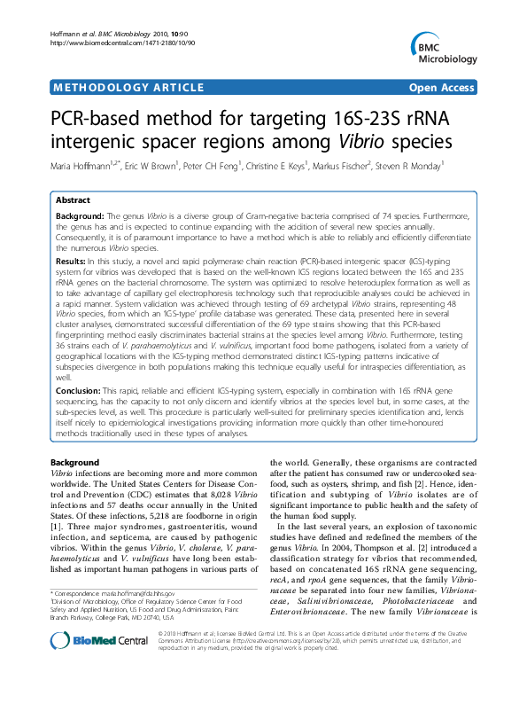 (PDF) PCR-based method for targeting 16S-23S rRNA intergenic spacer ...