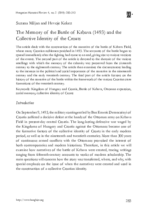 (PDF) The Memory of the Battle of Krbava (1493) and the Collective ...