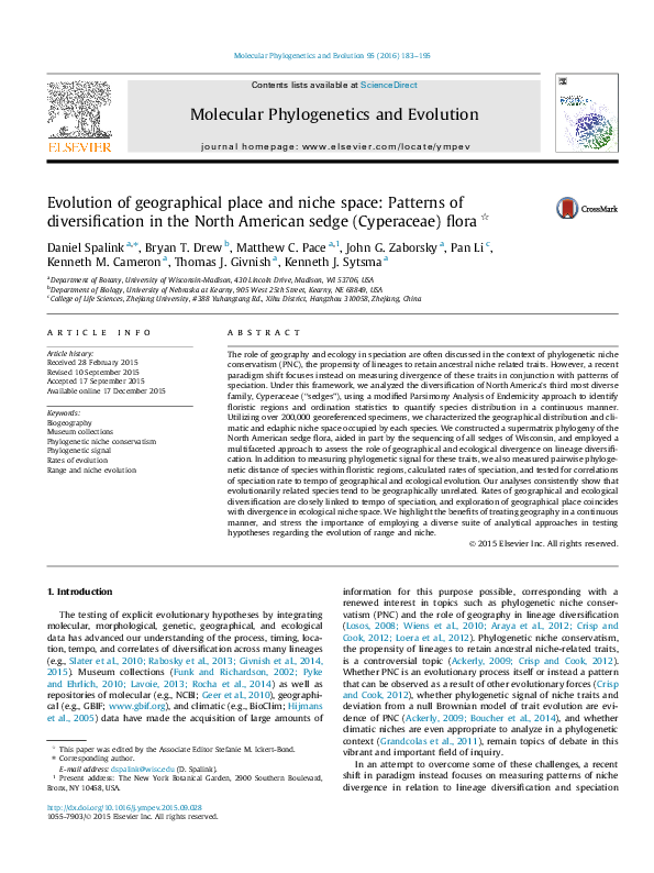 (PDF) Evolution of geographical place and niche space: Patterns of ...
