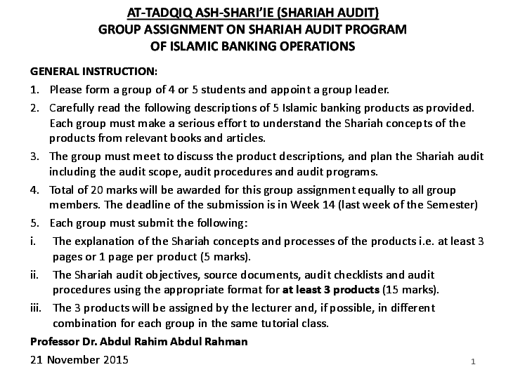 (PDF) Assignment Shariah Audit 2015