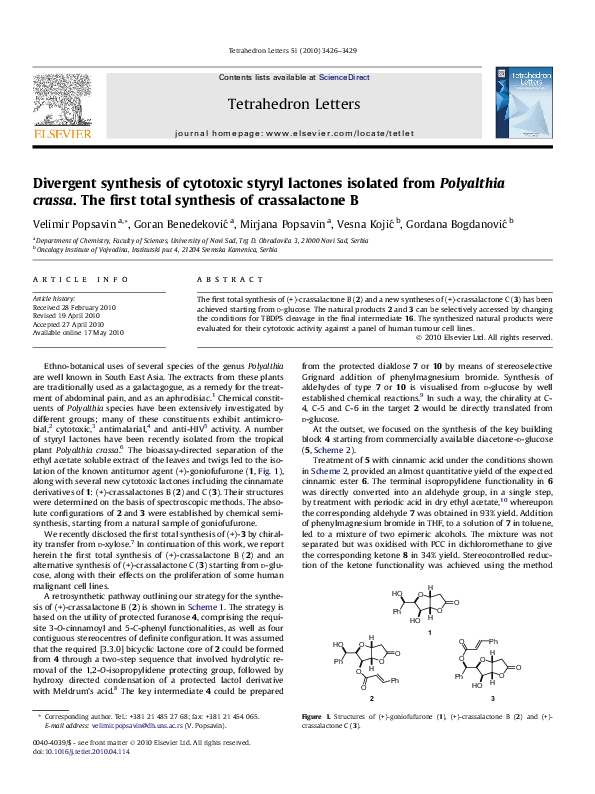 (PDF) Divergent synthesis of cytotoxic styryl lactones isolated from ...