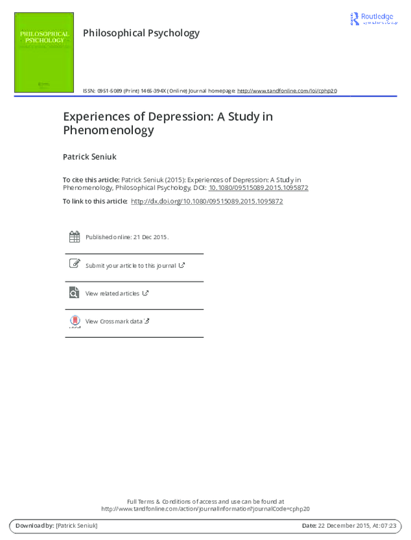 (PDF) Review of Matthew Ratcliffe's, "Experiences of Depression: A ...