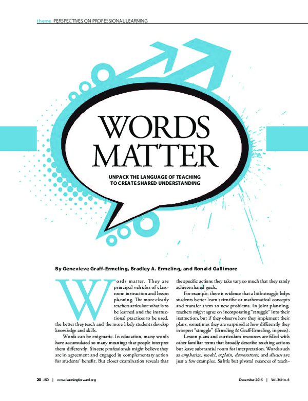 (PDF) Words matter: Unpack the language of teaching to create shared ...