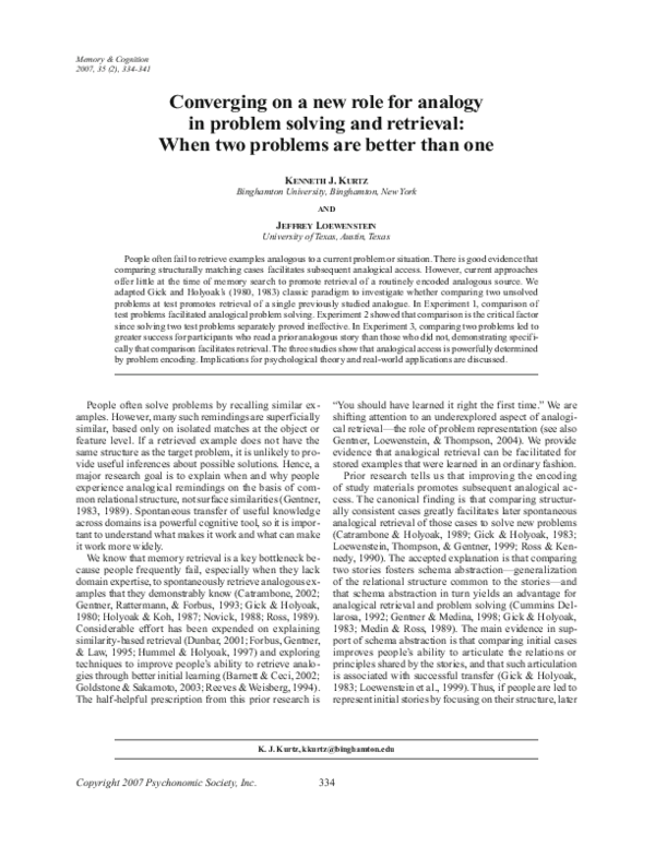 (PDF) Converging on a new role for analogy in problem solving and retrieval: when two problems ...