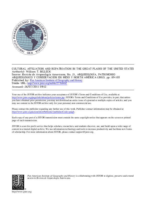 (PDF) CULTURAL AFFILIATION AND REPATRIATION IN THE GREAT PLAINS OF THE ...