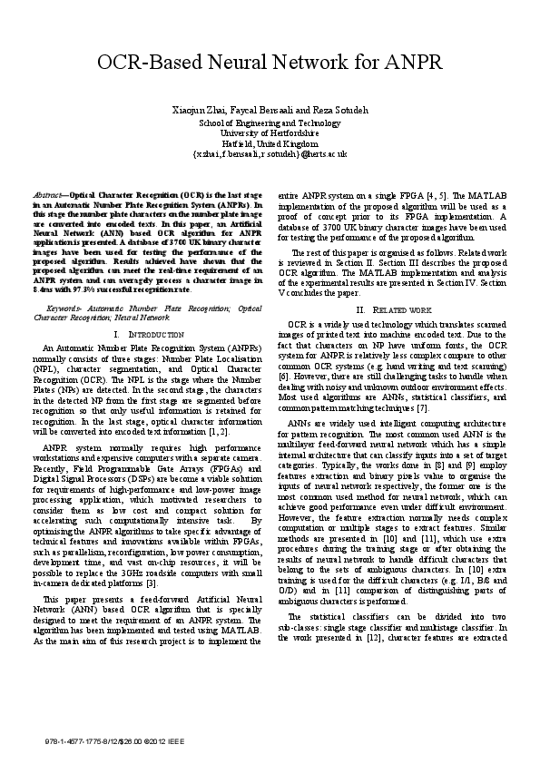 Pdf Ocr Based Neural Network For Anpr