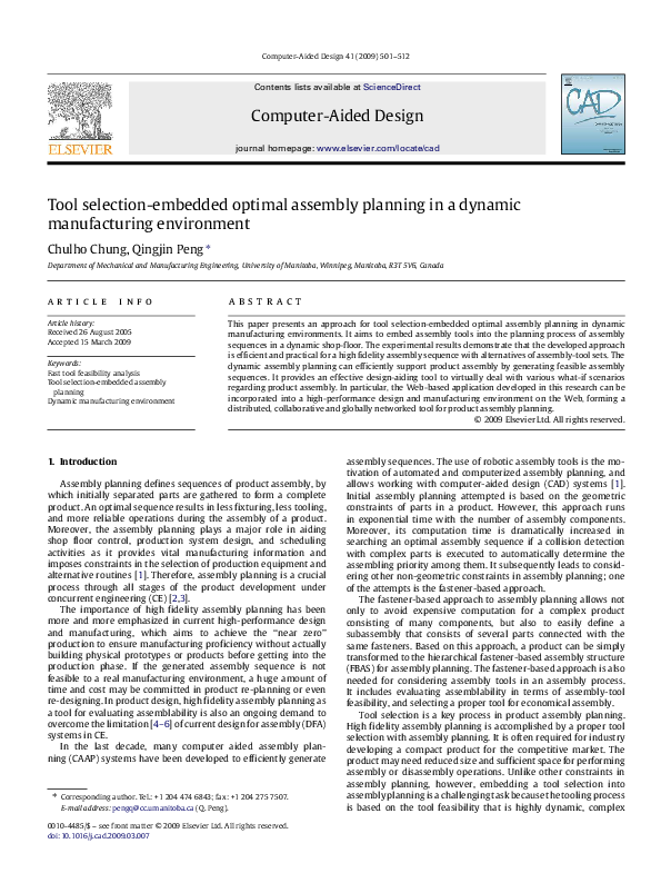 (PDF) Tool selection-embedded optimal assembly planning in a dynamic ...