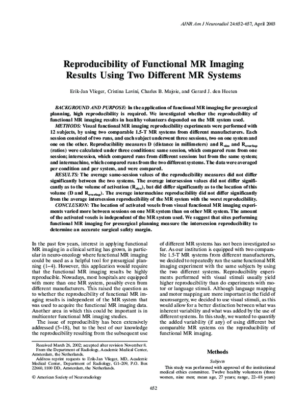 (PDF) Reproducibility of functional MR imaging results using two different MR systems