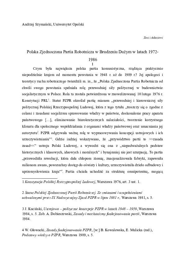 (DOC) Polska Zjednoczona Partia Robotnicza w Brudzeniu Dużym w latach 1972- 1986