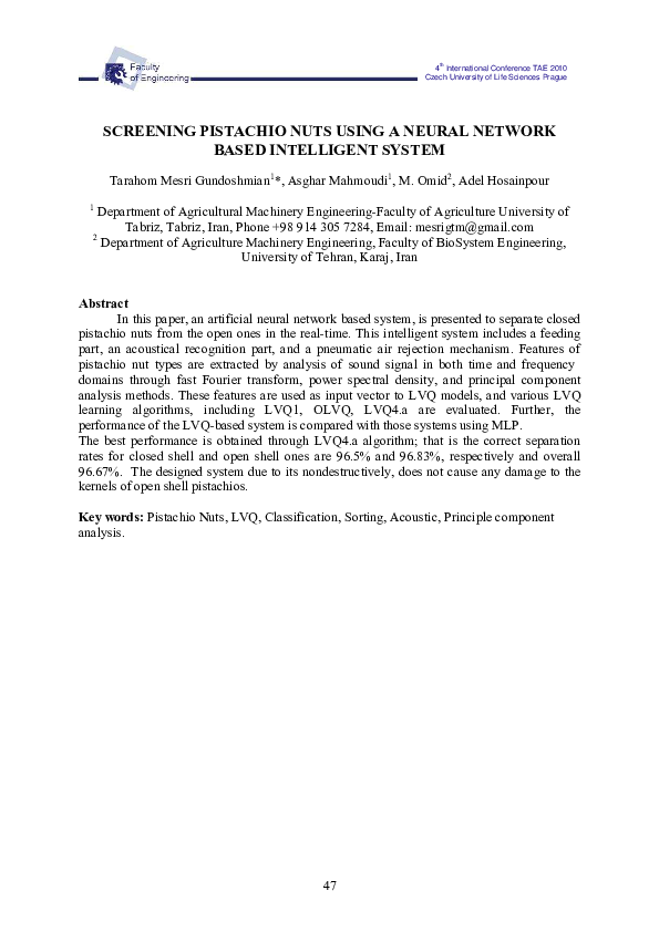 (PDF) Screening pistachio nuts using a neural network based intelligent system