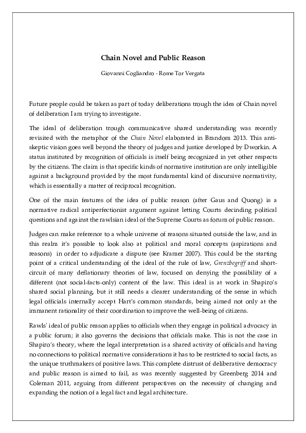 (PDF) Chain Novel and Public Reason - Paper presented at the MANCEPT ...