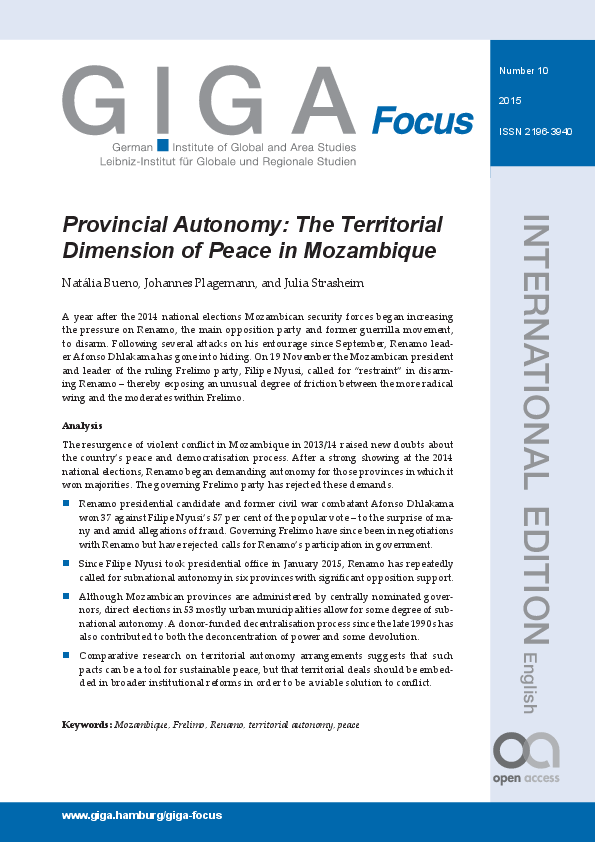 (PDF) Provincial Autonomy: The Territorial Dimension of Peace in Mozambique