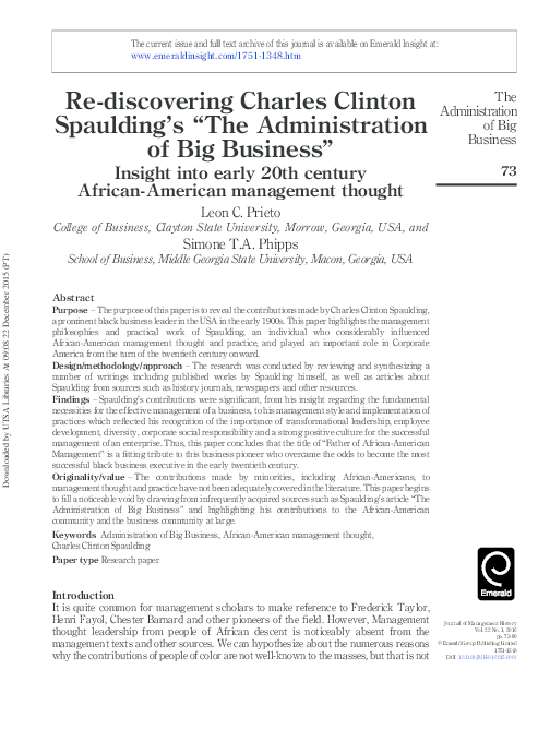 (PDF) Re-discovering Charles Clinton Spaulding’s “The Administration of ...