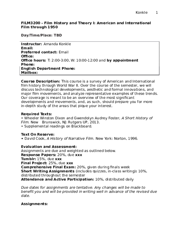 (DOC) Film History Course