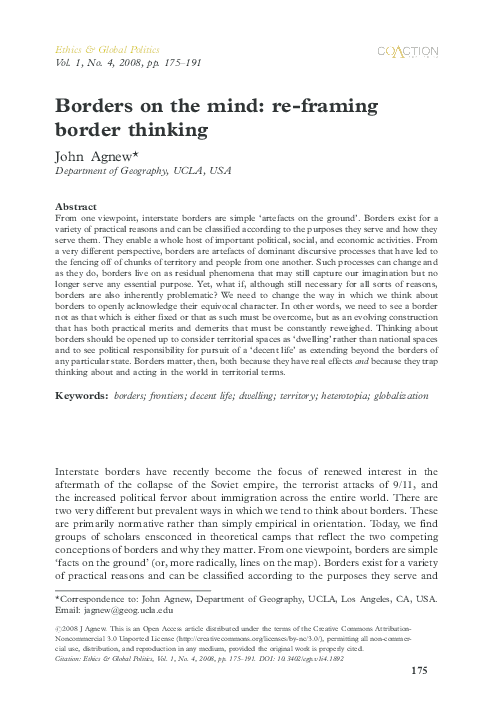 (PDF) Borders on the mind: re-framing border thinking