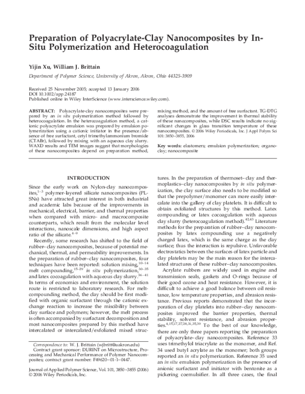 (PDF) Preparation of polyacrylate-clay nanocomposites by in-situ ...