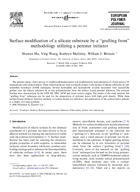 (PDF) Surface modification of a silicate substrate by a “grafting from ...