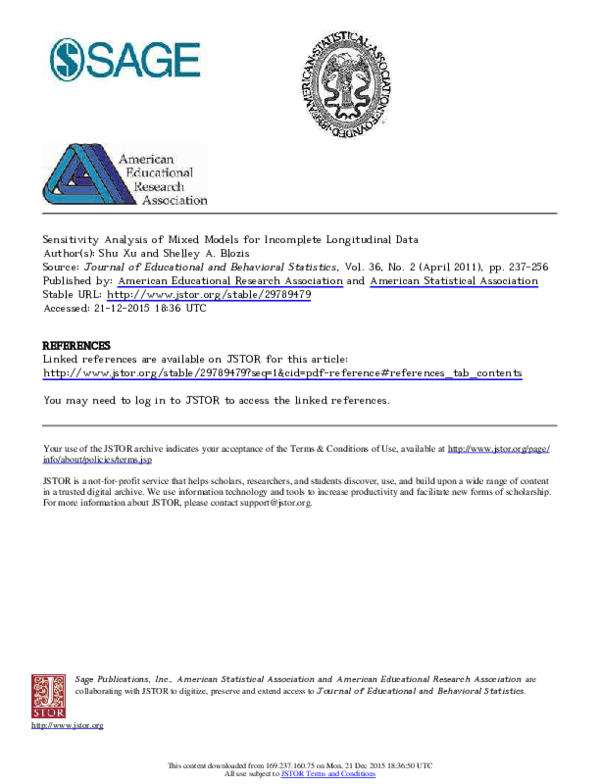 Pdf Sensitivity Analysis Of A Mixed Model For Incomplete Longitudinal Data