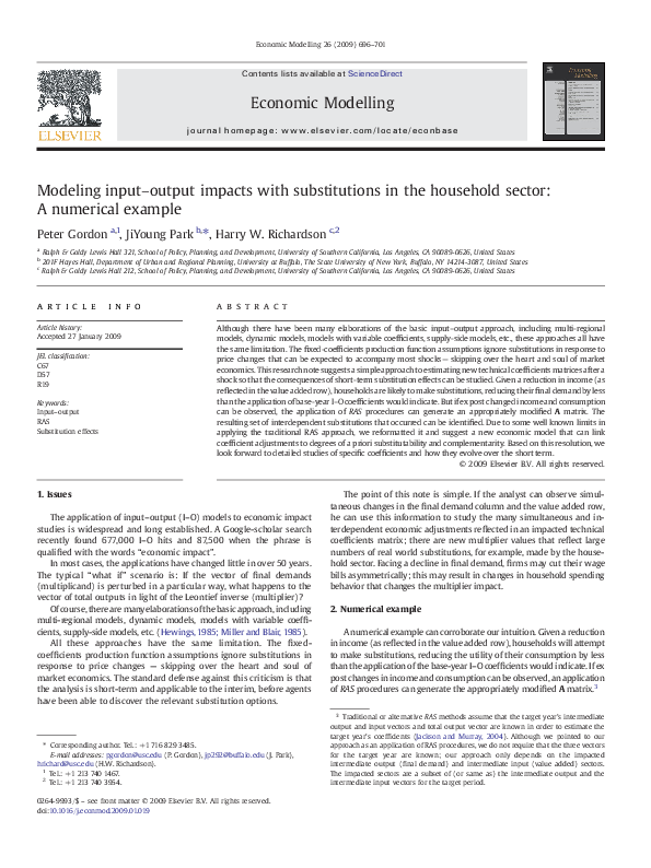 (PDF) Modeling input–output impacts with substitutions in the household ...