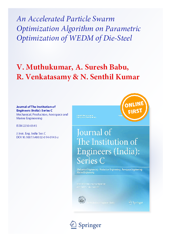 Pdf An Accelerated Particle Swarm Optimization Algorithm On Parametric Optimization Of Wedm Of