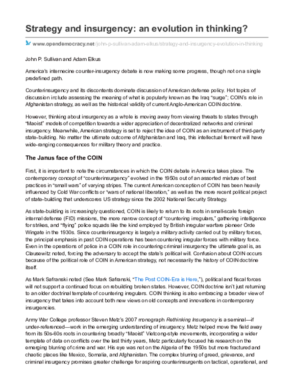 (PDF) Strategy and insurgency: an evolution in thinking?