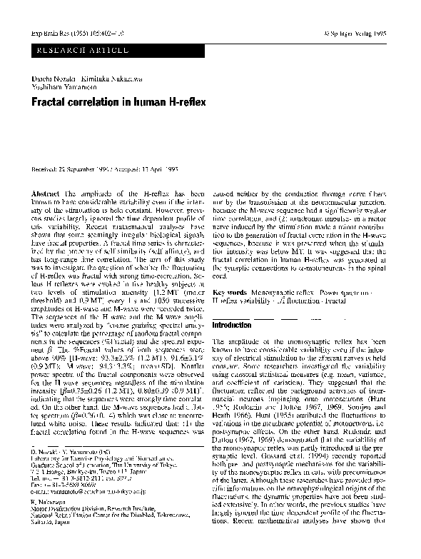 (PDF) Fractal correlation in human H-reflex | Daichi Nozaki - Academia.edu