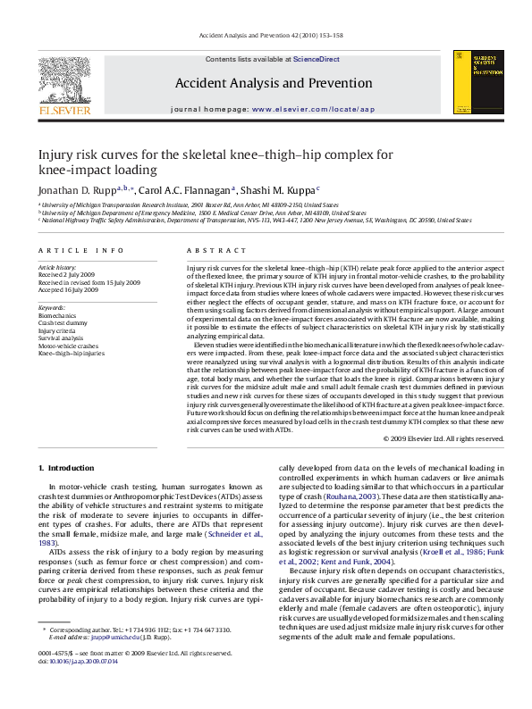 (PDF) Injury risk curves for the skeletal knee–thigh–hip complex for ...