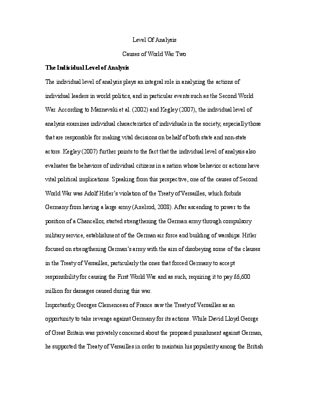 (DOC) Level Of Analysis Causes of World War Two