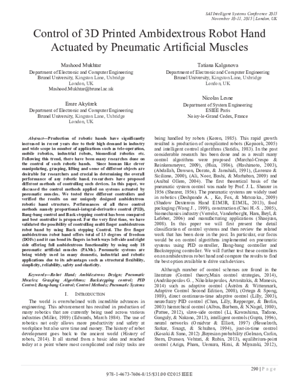 (PDF) Control of 3D printed ambidextrous robot hand actuated by pneumatic artificial muscles