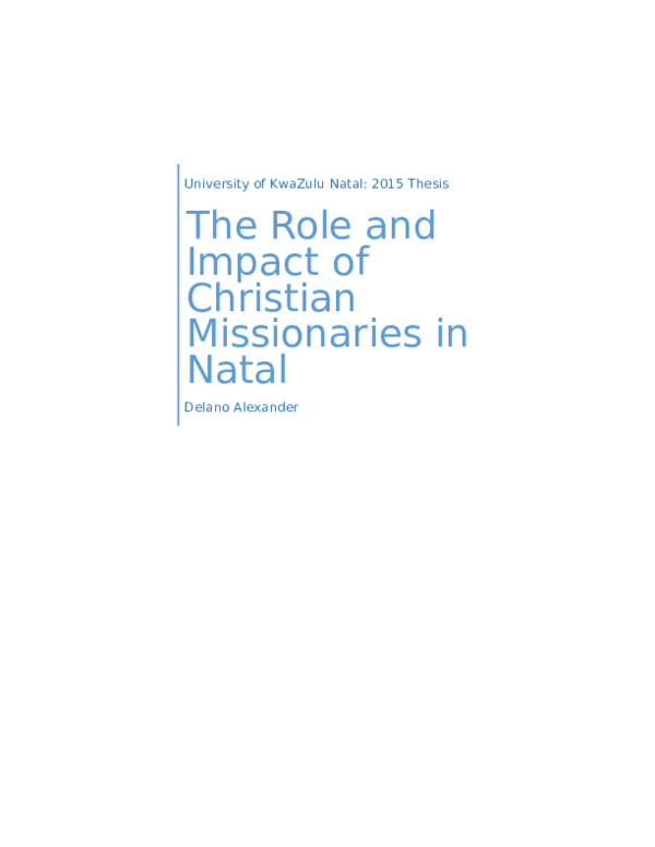 (DOC) The role and impact of Christian Missionaries in Natal