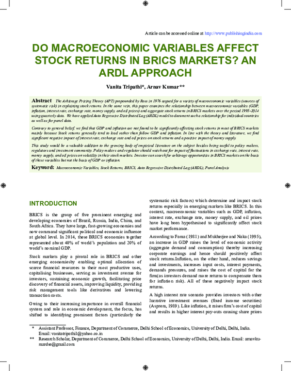 Pdf Do Macroeconomic Variables Affect Stock Returns In Brics Markets An Ardl Approach
