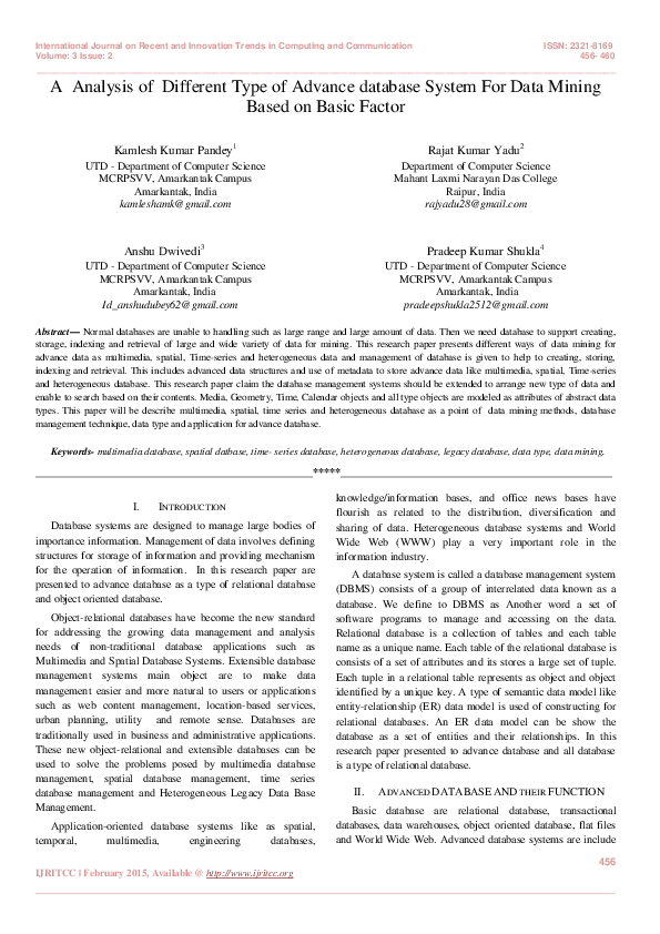 (PDF) A Analysis of Different Type of Advance database System For Data ...