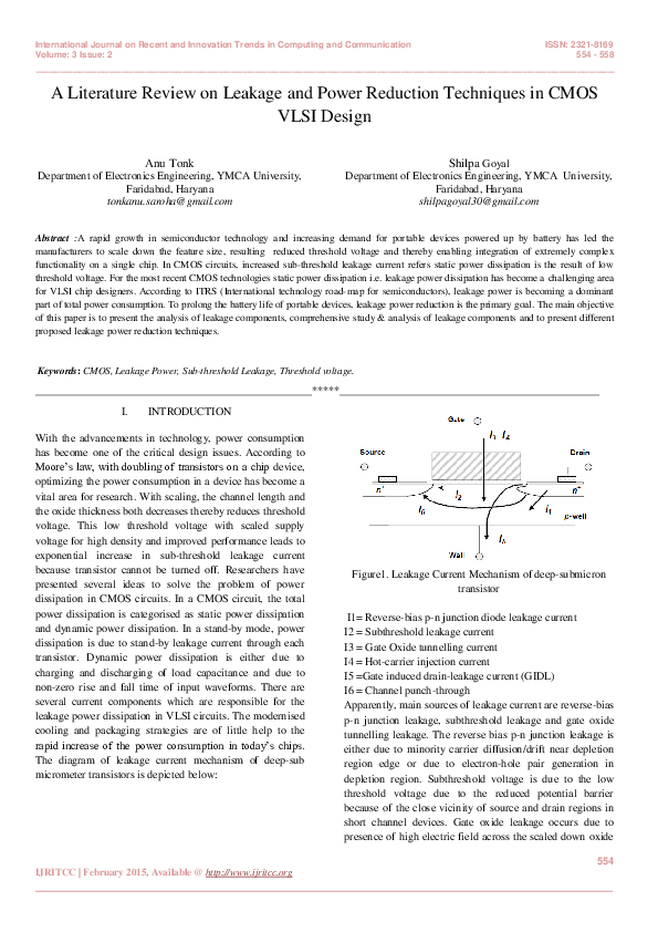 Pdf A Literature Review On Leakage And Power Reduction Techniques In Cmos Vlsi Design