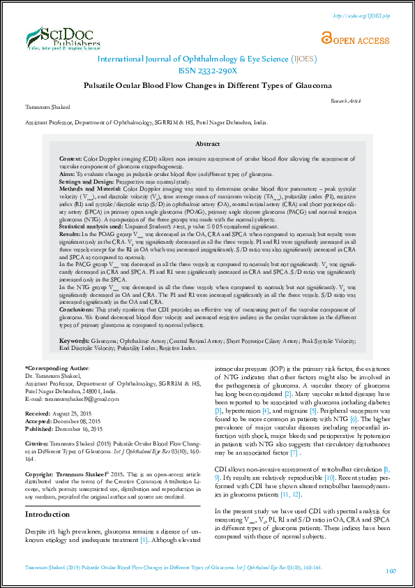 (PDF) Pulsatile Ocular Blood Flow Changes in Different Types of Glaucoma