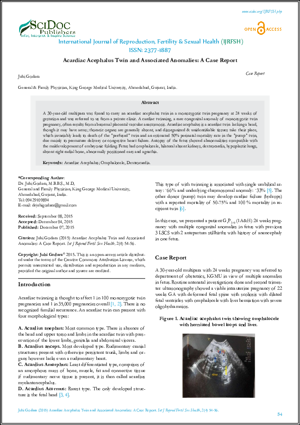 (PDF) Acardiac Acephalus Twin and Associated Anomalies: A Case Report
